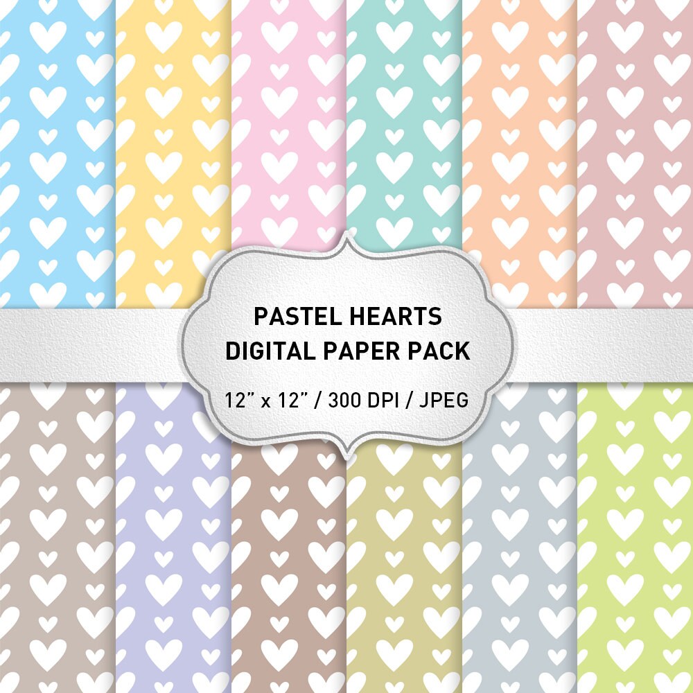 Hearts Digital Paper: PASTEL HEARTS Love Patterns | Etsy