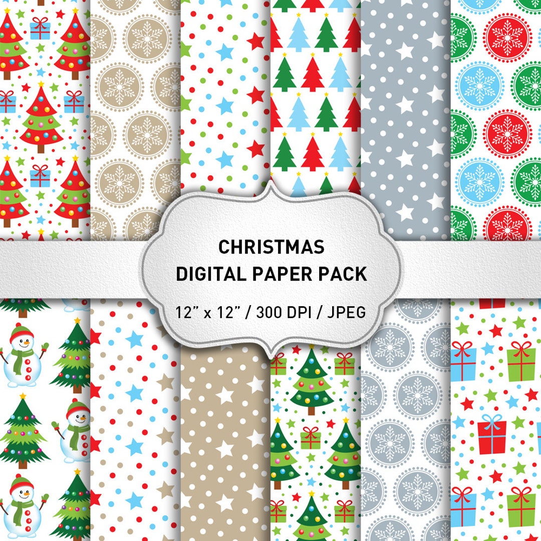 Christmas Digital Paper: "christmas Paper" With Snowflakes Snowman ...