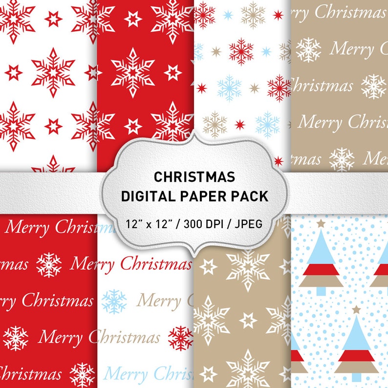 Christmas Digital Paper: "red Christmas" Background, Christmas Paper ...