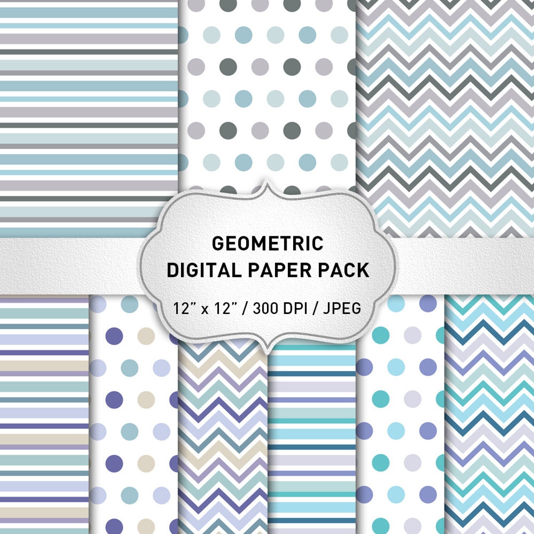 Blue Geometric Digital Paper, Digital Paper Pack, Stripes Digital Paper ...