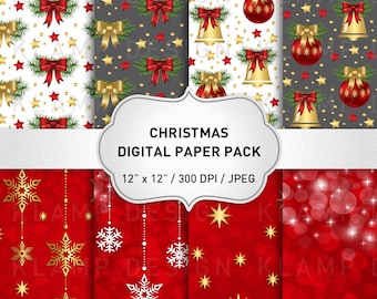 Christmas Digital Paper Commercial Use, Christmas Printable Paper ...