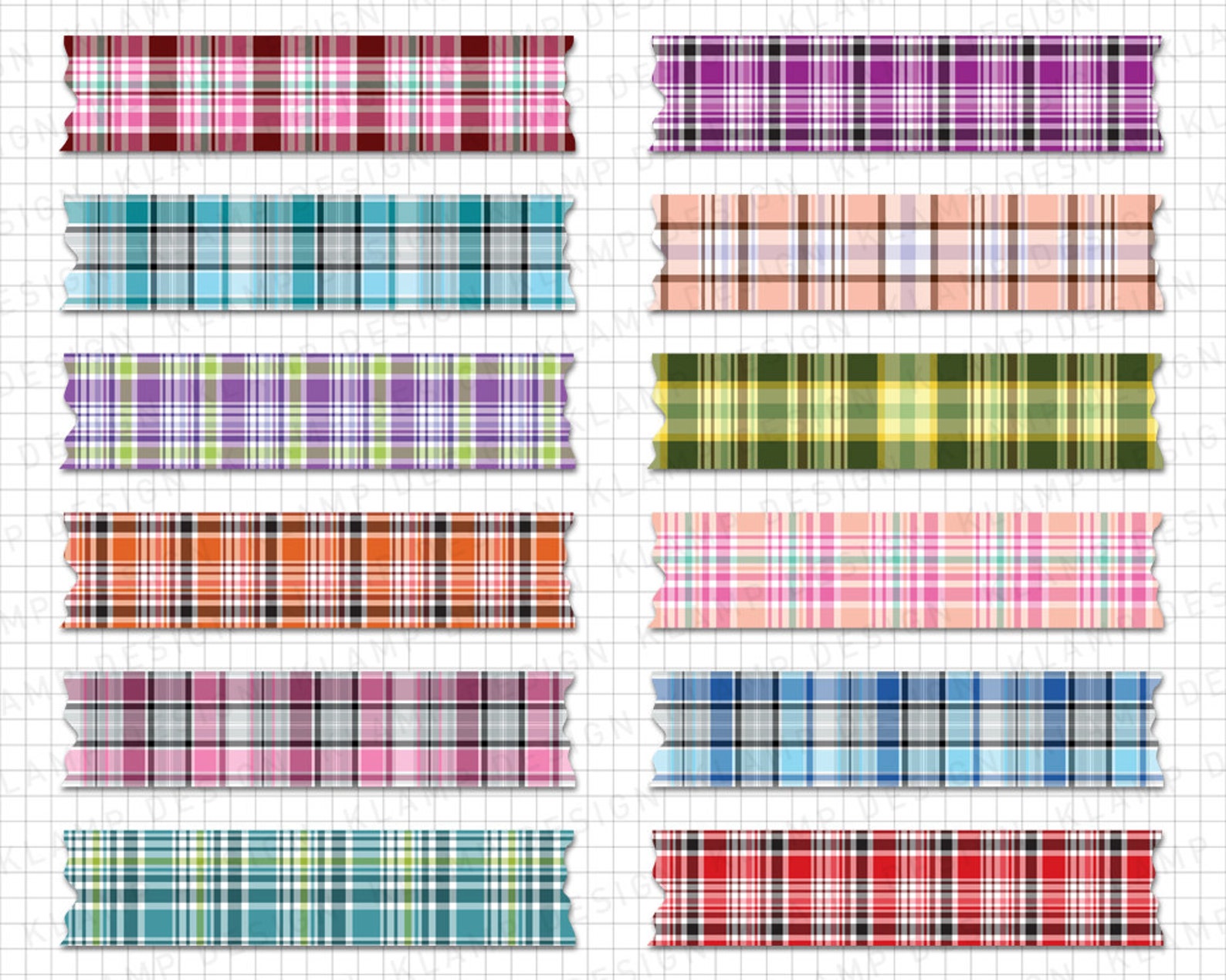 Washi Tape Clipart: plaid Washi Tape Clipart Washi Scrapbook, Digital ...