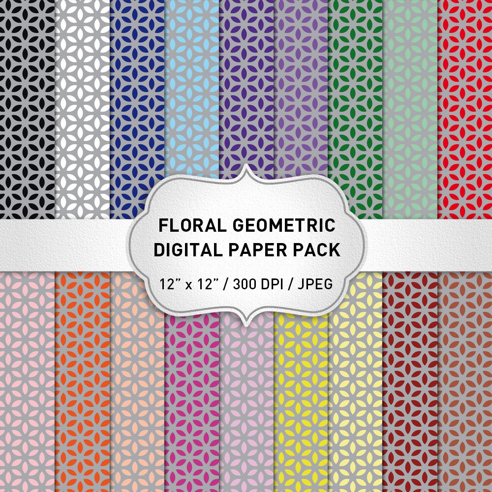 Digital Paper Pack, Digital Paper, Instant Download, Floral Geometric ...