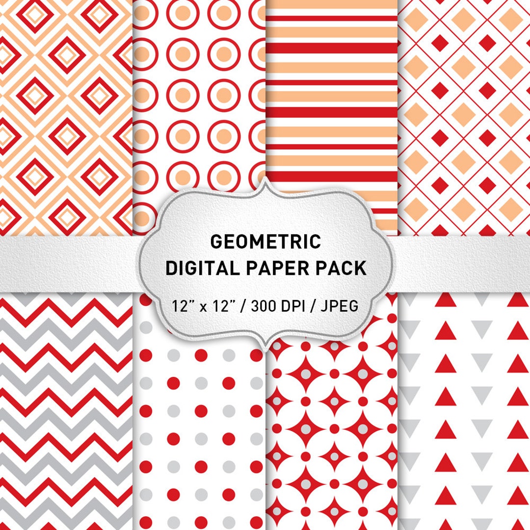 Red Digital Paper, Geometric Red & Grey Digital Paper, Geometric ...