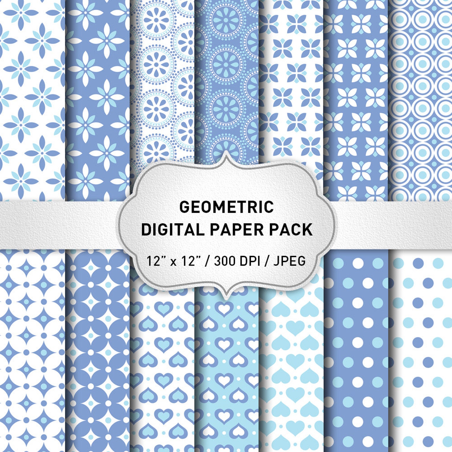 Blue Digital Paper, Scrapbook Papers, Floral Digital Paper, Pattern ...