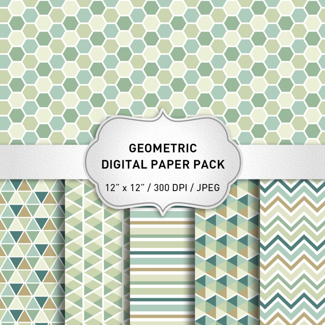 Green Digital Paper Pack, Geometric Digital Paper, Scrapbook Digital ...