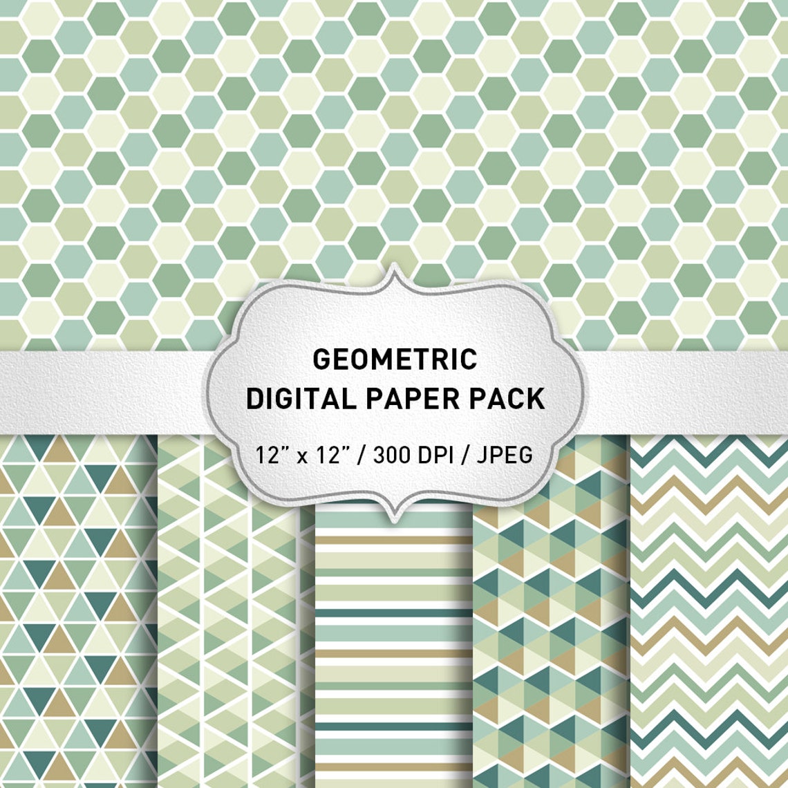 Green Digital Paper Pack, Geometric Digital Paper, Scrapbook Digital ...