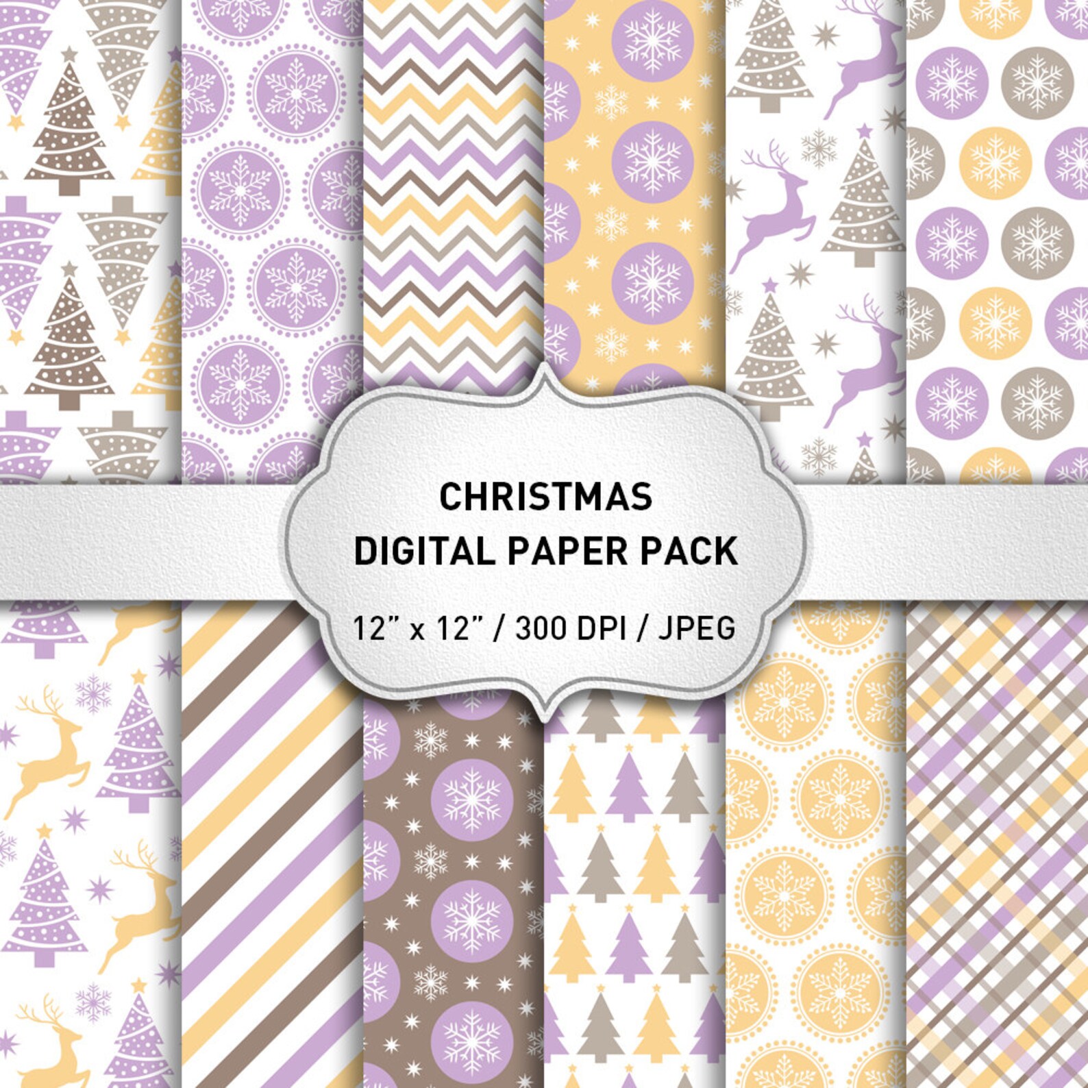 Christmas Digital Paper Commercial Use: "purple CHRISTMAS Papers" With ...