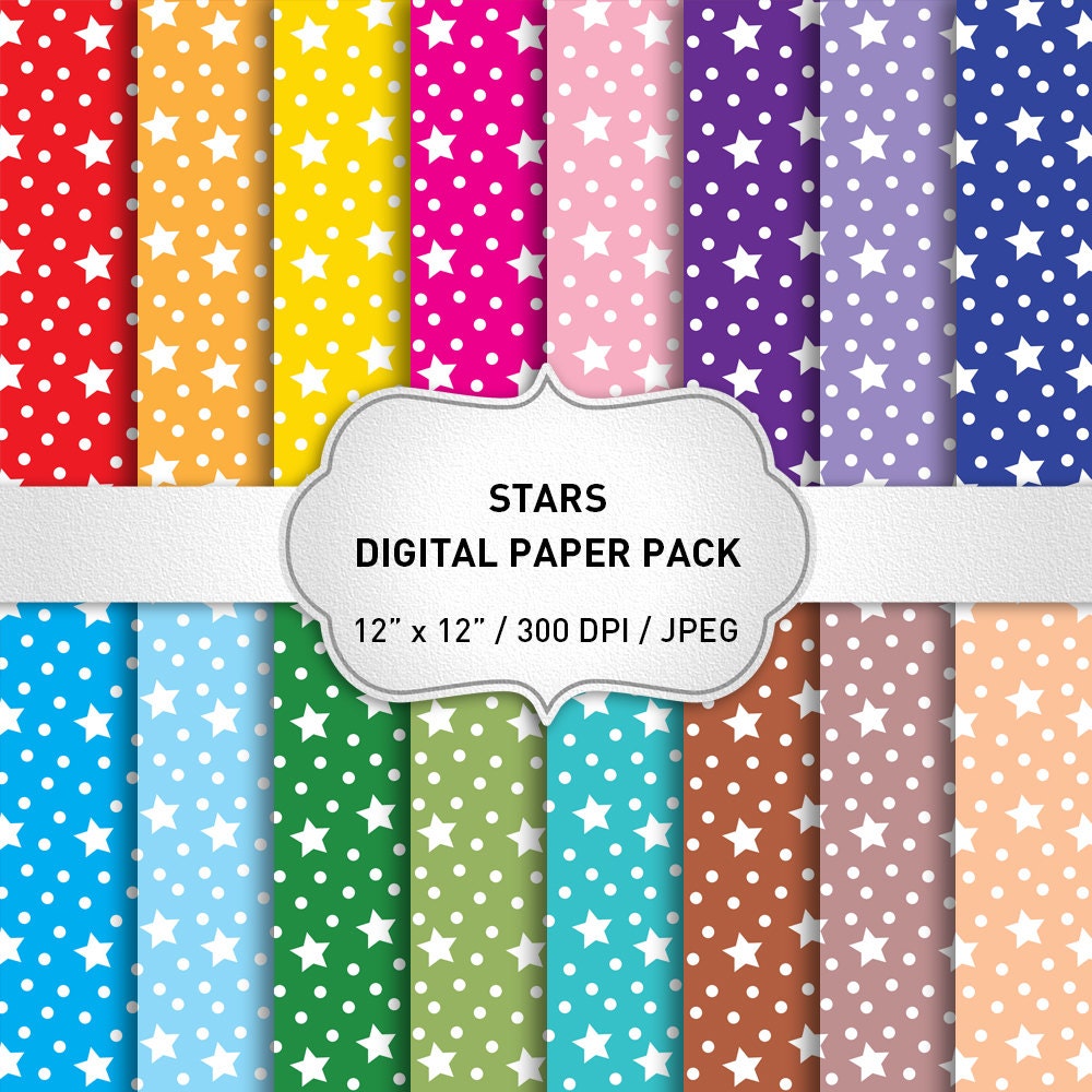 Star Digital Paper, Christmas Stars Digital Paper, Stars Digital ...