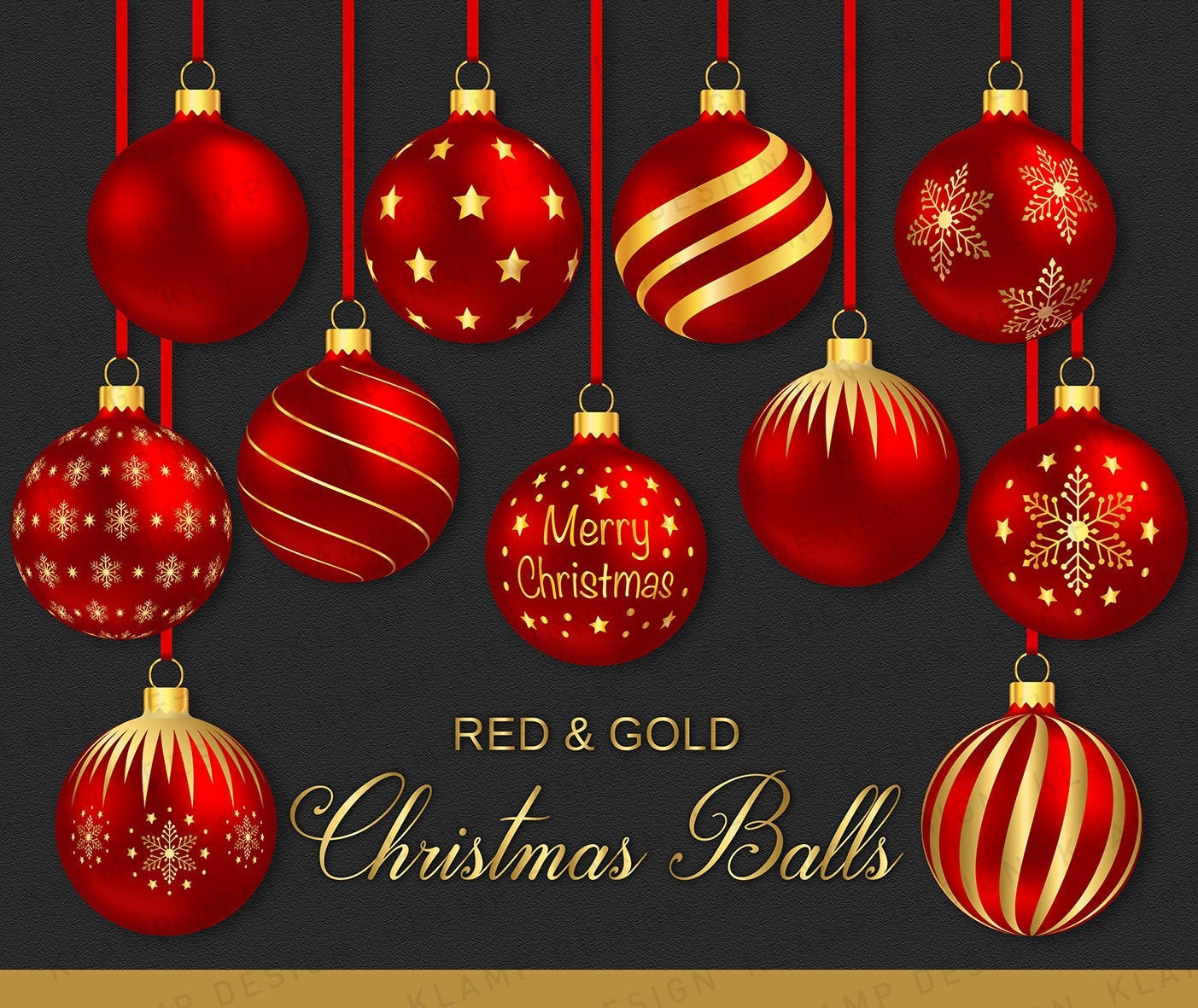Red and Gold Christmas Balls Clipart, Christmas Baubles, Christmas ...