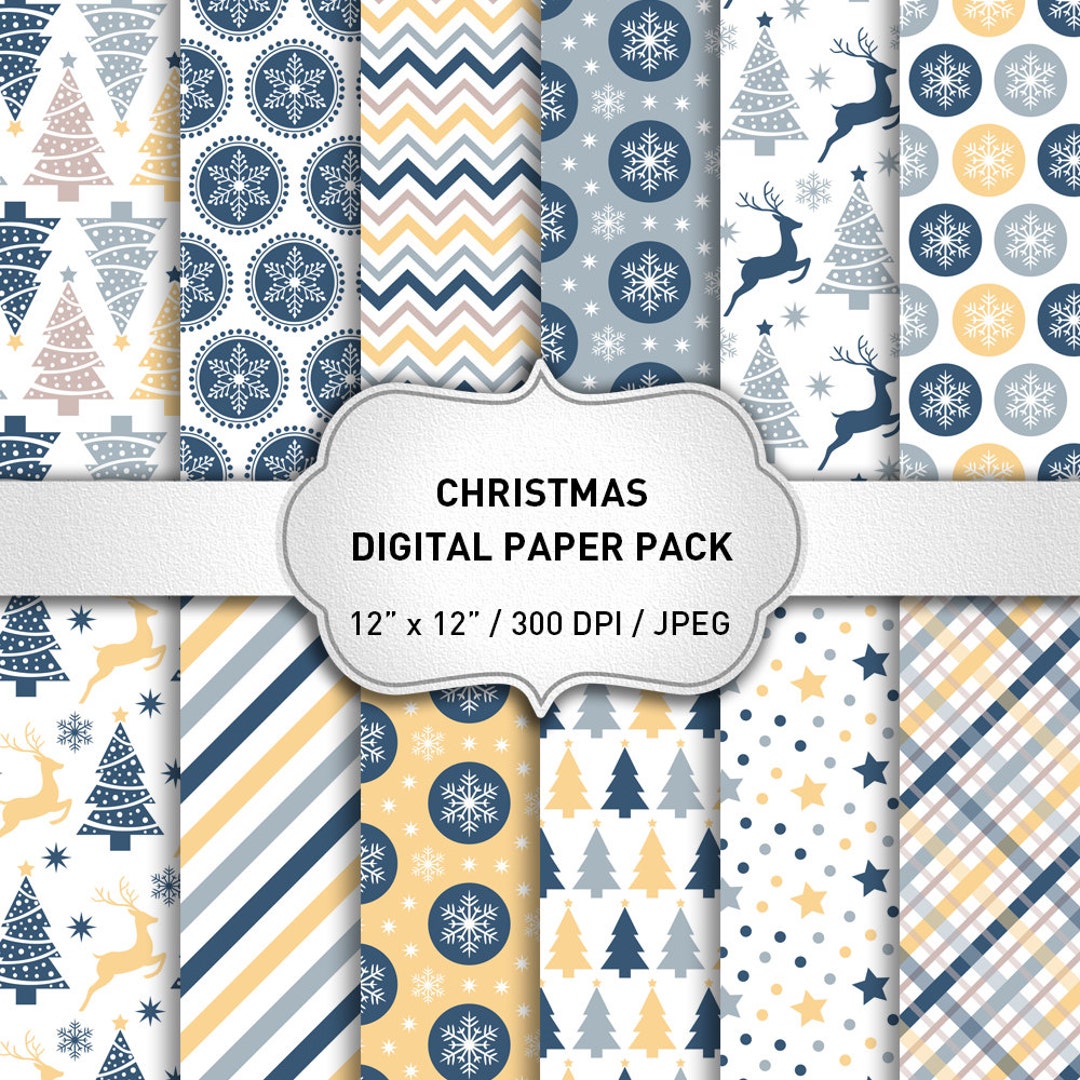 Christmas Digital Paper: "blue CHRISTMAS Papers" With Deers Snowflakes ...