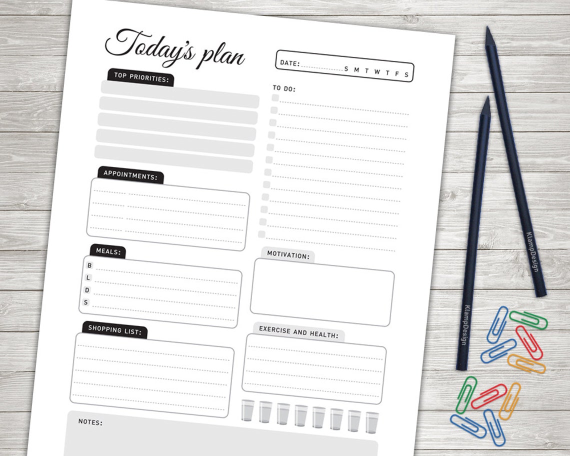 Daily Planner Printable: today's Plan Daily Schedule, Daily to Do List ...