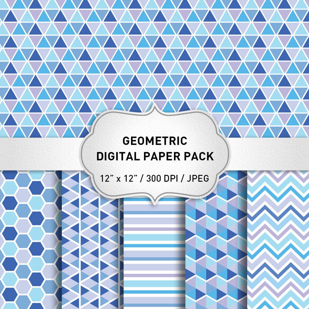 Blue Digital Paper, Blue Triangle Digital Paper, Geometric Digital ...