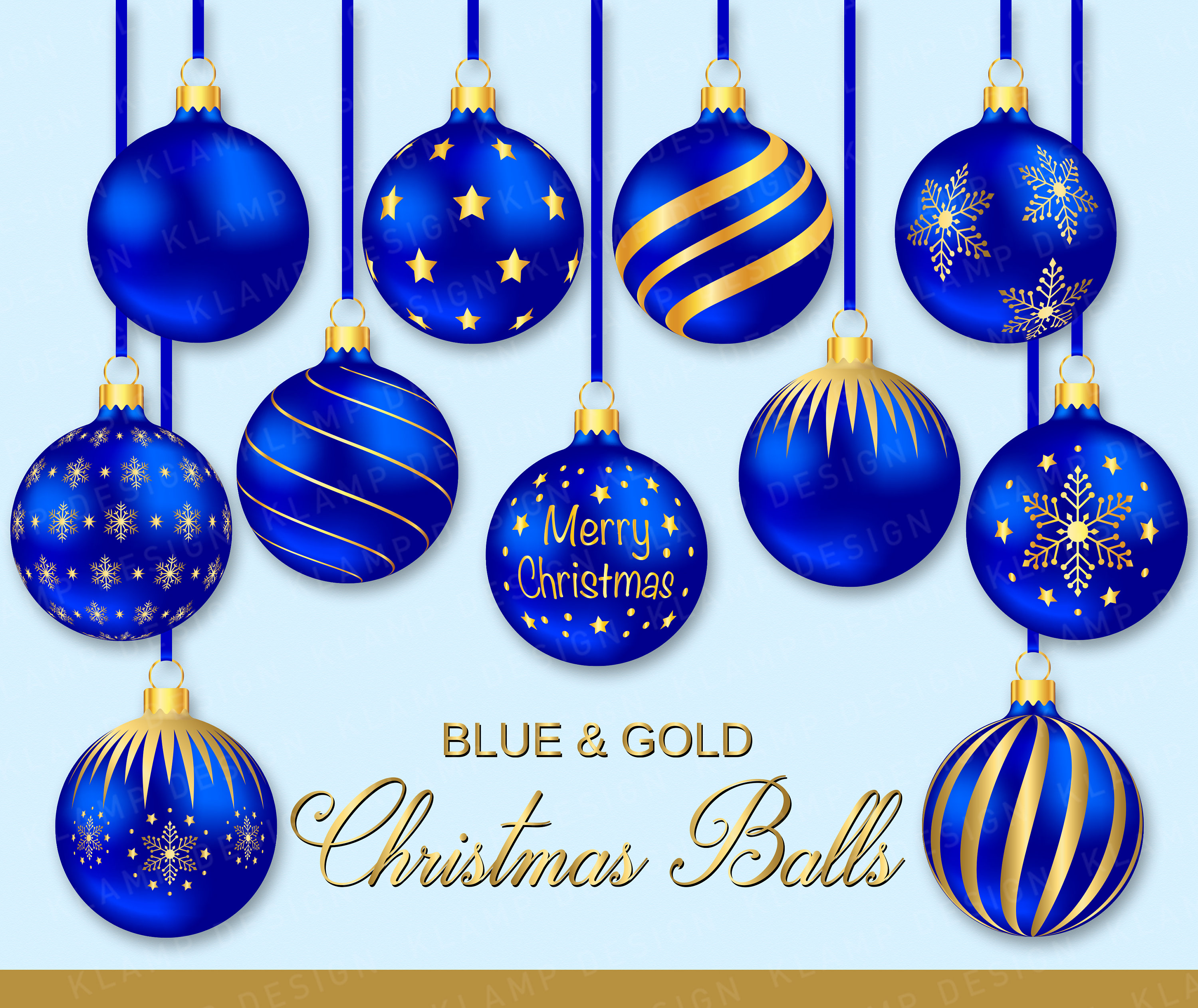 Blue and Gold Christmas Balls Clipart, Christmas Baubles, Christmas ...