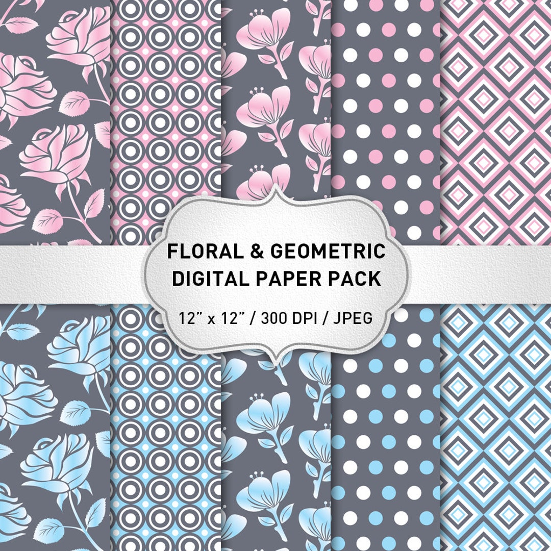 Floral Digital Paper, Geometric Digital Paper, Flower Digital Paper ...