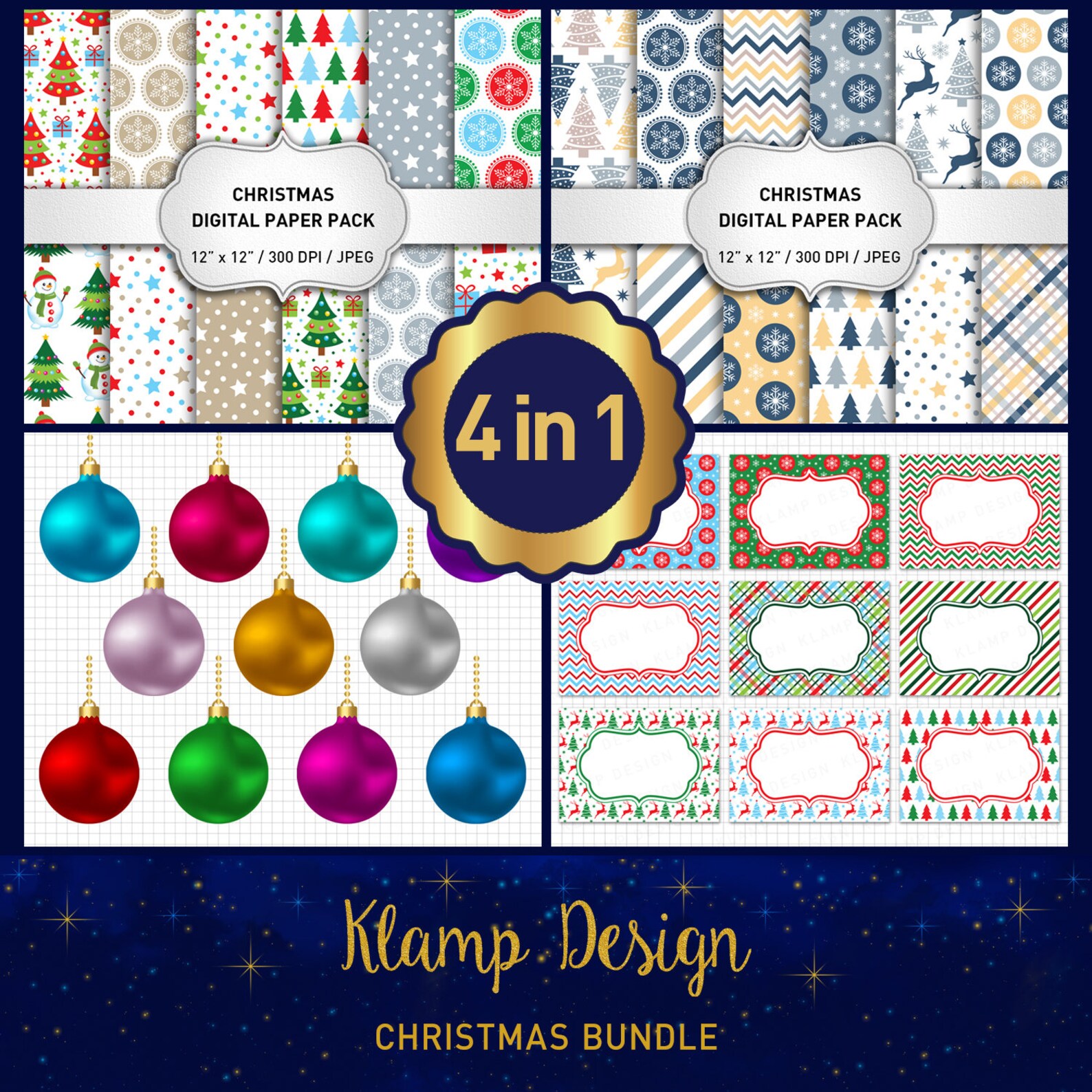 Christmas Digital Paper, Christmas Clip Art, Christmas Ball Clipart ...