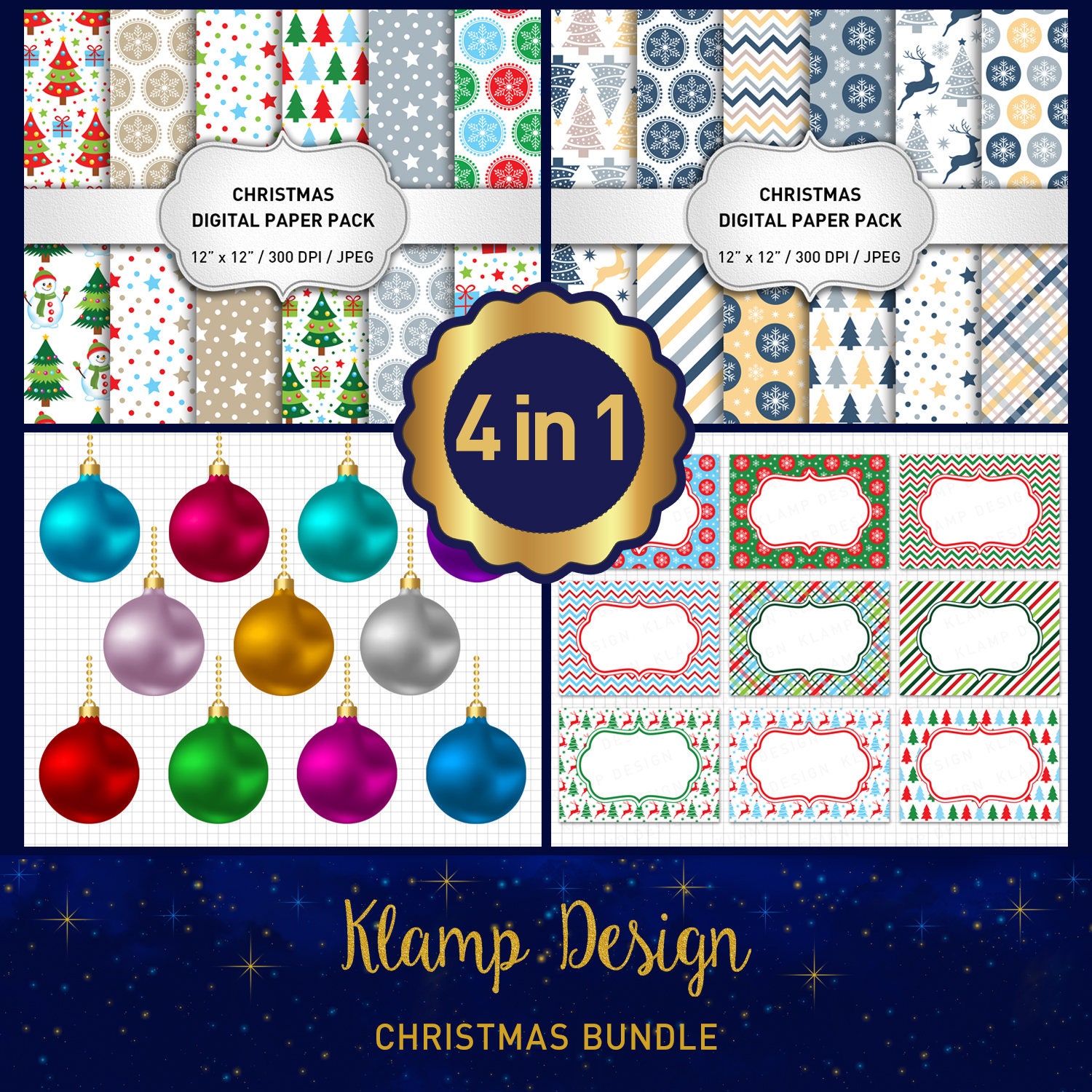 Christmas Digital Paper, Christmas Clip Art, Christmas Ball Clipart ...