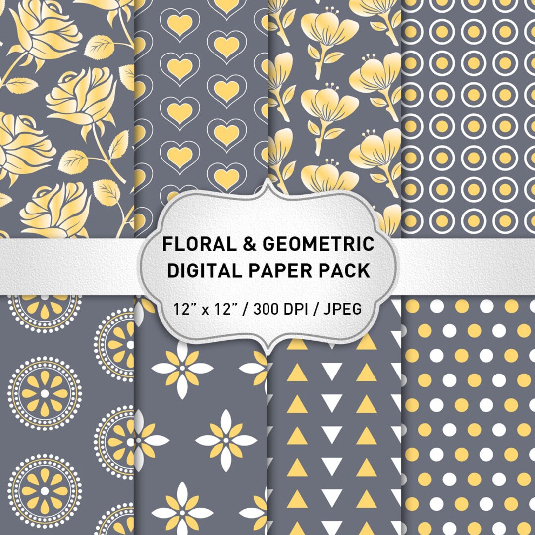 Grey Digital Paper, Floral Digital Paper, Geometric Digital Paper ...