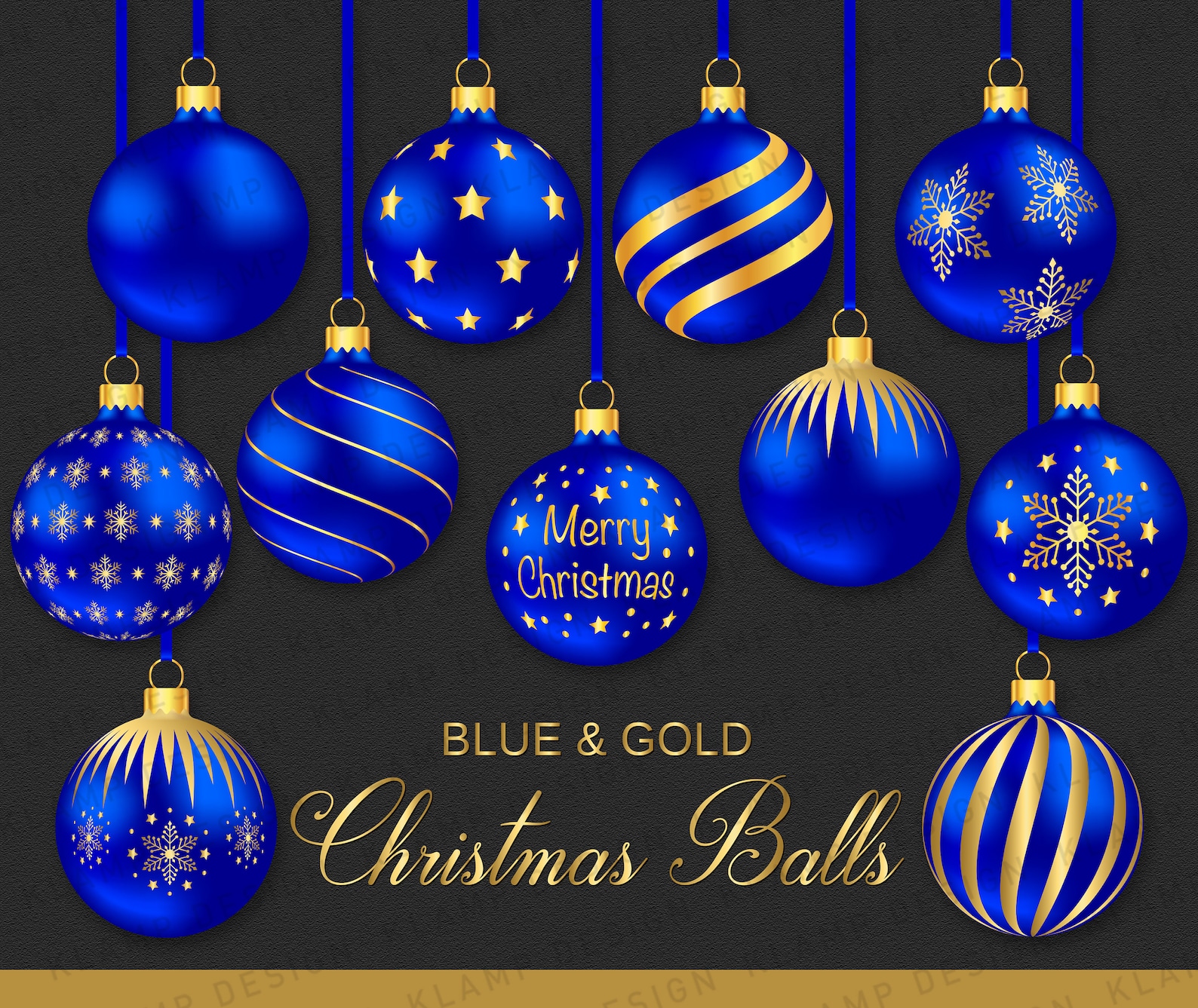 Blue and Gold Christmas Balls Clipart, Christmas Baubles, Christmas ...