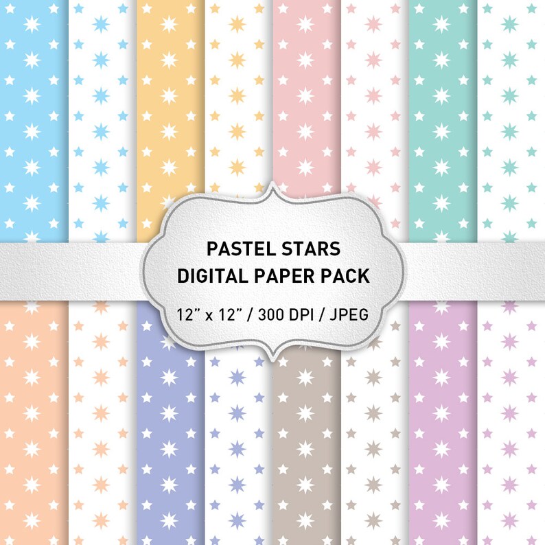 Stars Digital Paper: Pastel Stars Digital" Christmas Stars Digital ...