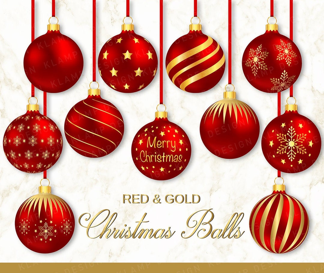 Red and Gold Christmas Balls Clipart, Christmas Baubles, Christmas ...