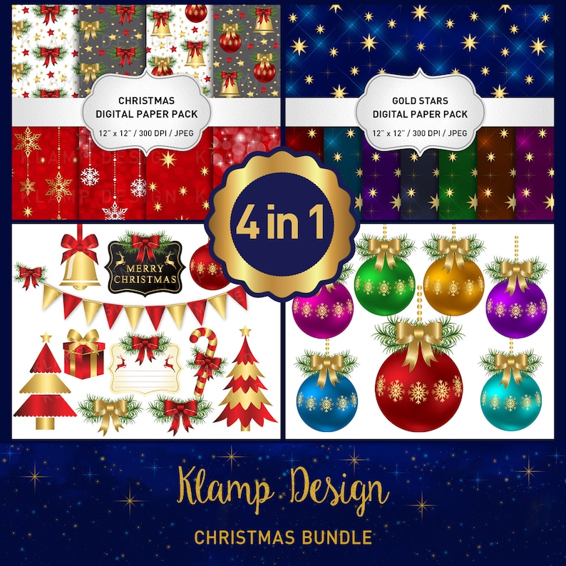 Christmas Clipart, Christmas Digital Paper Bundle, Holiday Clipart ...