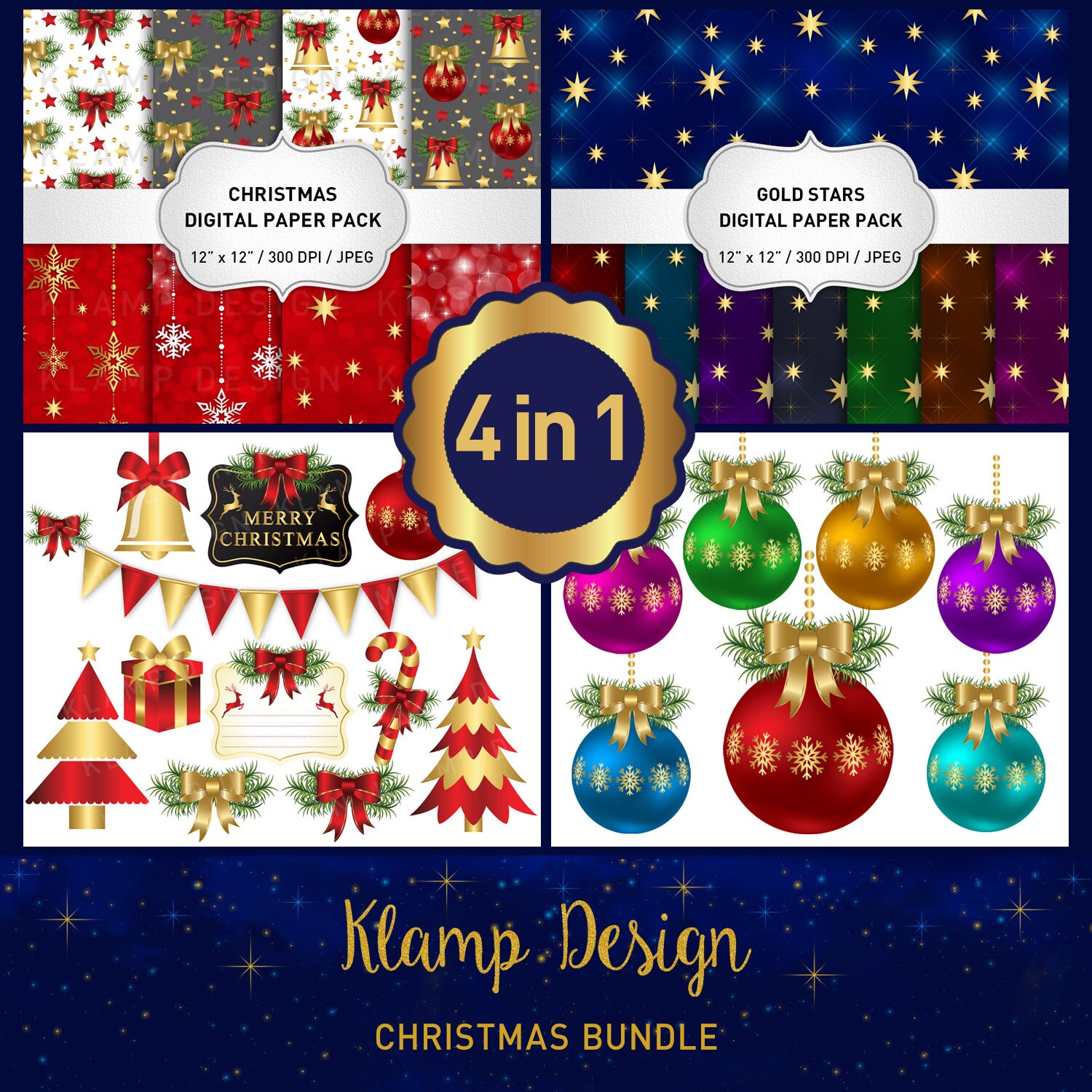 Christmas Clipart, Christmas Digital Paper Bundle, Holiday Clipart ...