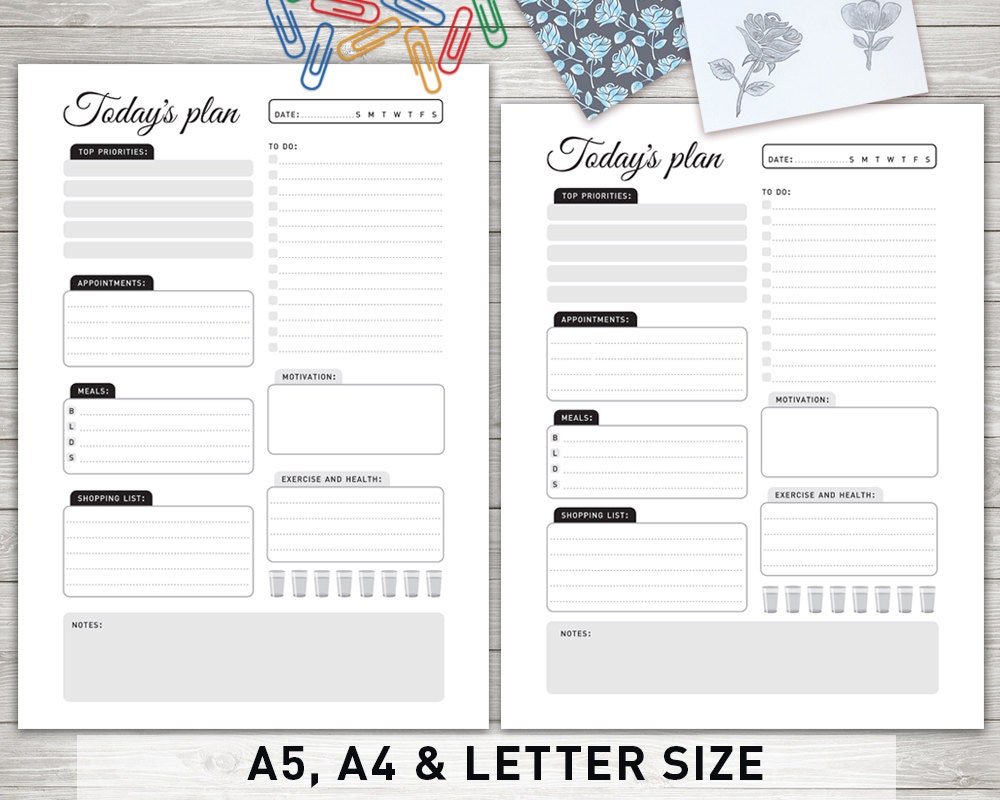 Daily Planner Printable: today's Plan Daily Schedule, Daily to Do List ...