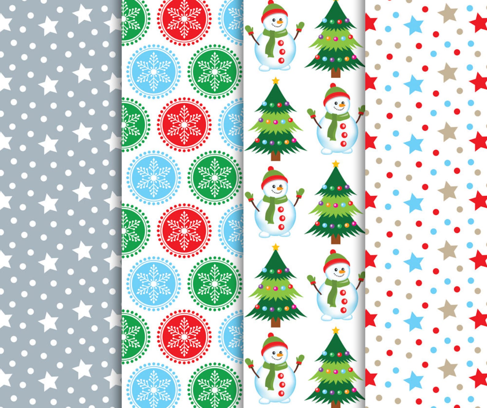 Christmas Digital Paper: "christmas Paper" With Snowflakes Snowman ...