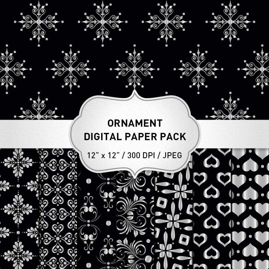 Black and Silver Digital Paper, Elegant Digital Paper Pack, Instant ...