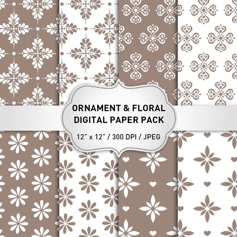 Ornament Digital Paper Pack, Floral Digital Paper Pack, Digital Paper ...