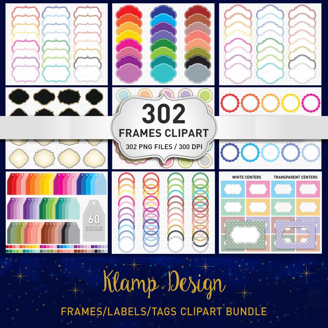 Frames Clipart, Scalloped Frames, Round Labels, Scalloped Labels, Tags ...
