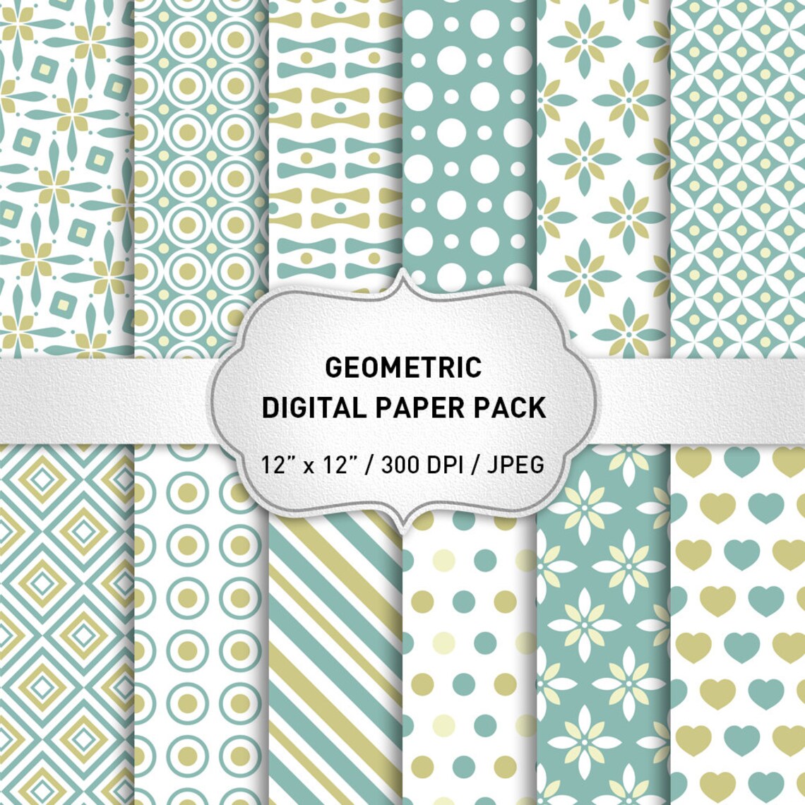 Green Digital Paper: geometric Digital Paper | Etsy