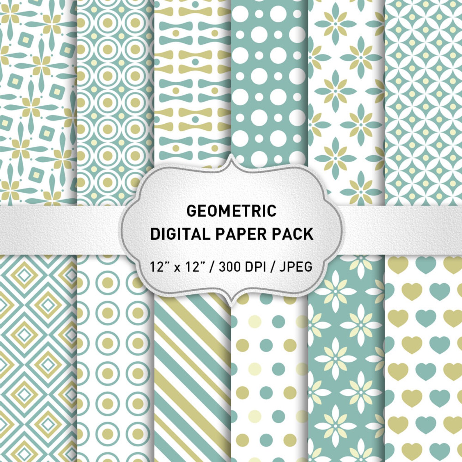 Green Digital Paper: "geometric Digital Paper" Geometric Patterns ...