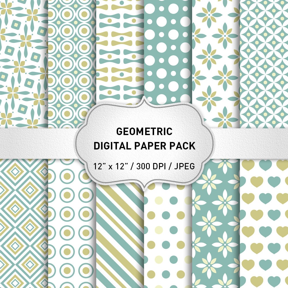 Green Digital Paper: "geometric Digital Paper" Geometric Patterns ...
