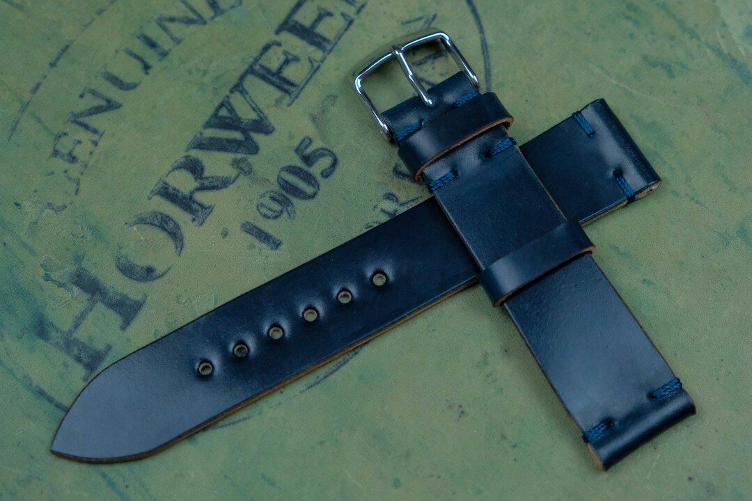 Horween Shell Cordovan Navy Unlined Side Stitch Leather Watch Strap - Etsy