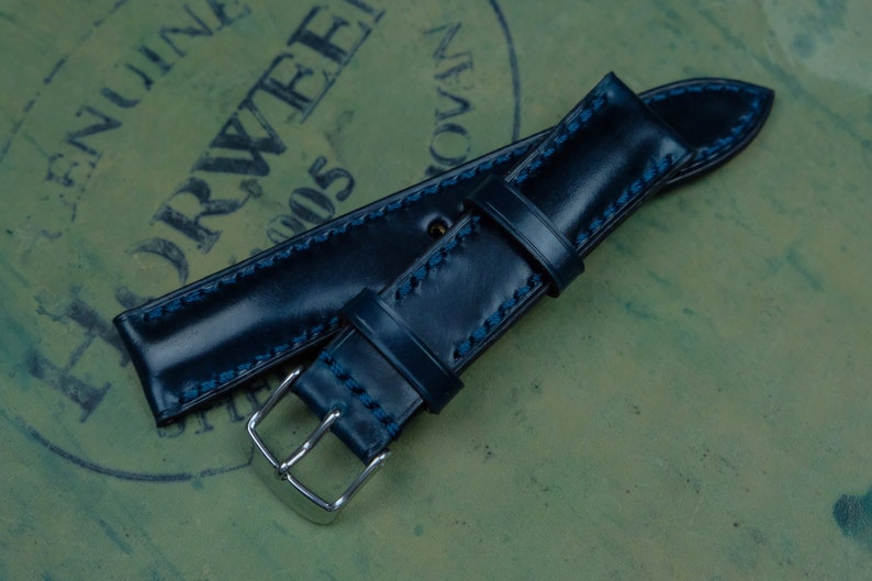 Horween Shell Cordovan Navy Half Padded Leather Watch Strap - Etsy