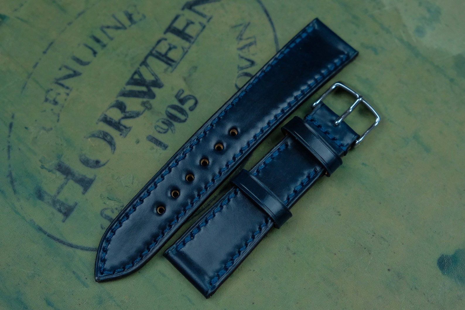 Horween Shell Cordovan Navy Full Stitch Leather Watch Strap - Etsy