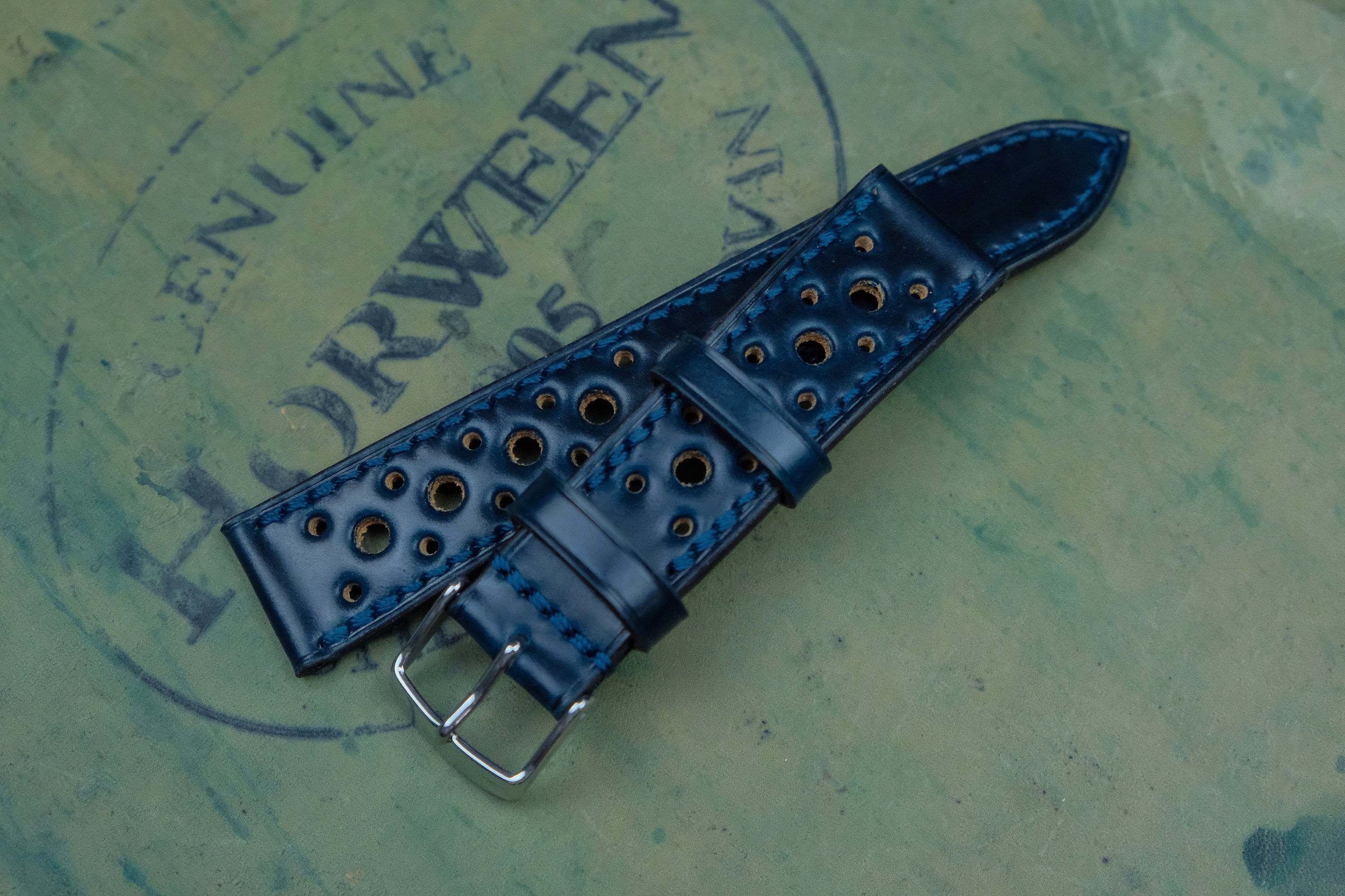 Horween Shell Cordovan Navy Racing Leather Watch Strap - Etsy