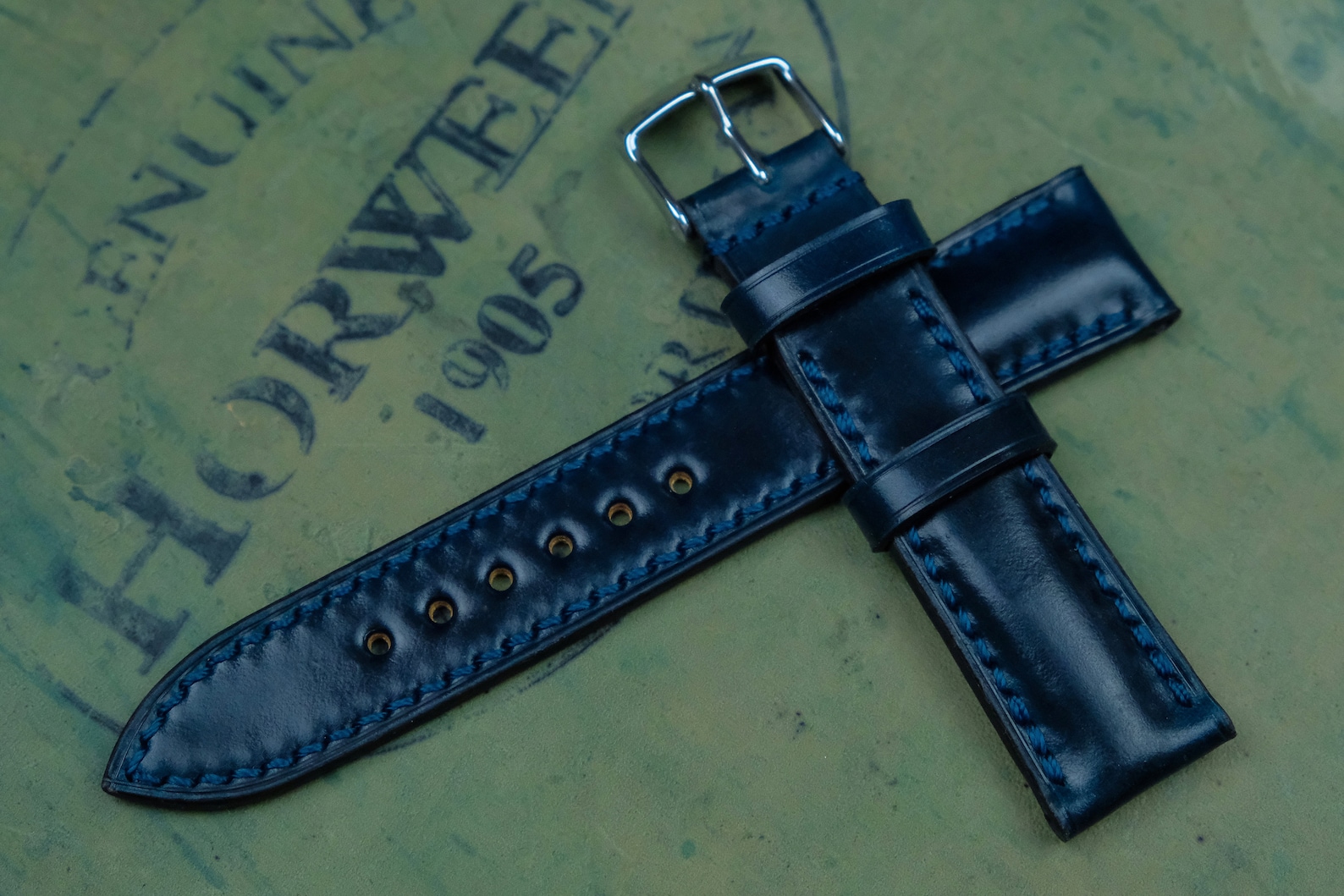 Horween Shell Cordovan Navy Half Padded Leather Watch Strap - Etsy