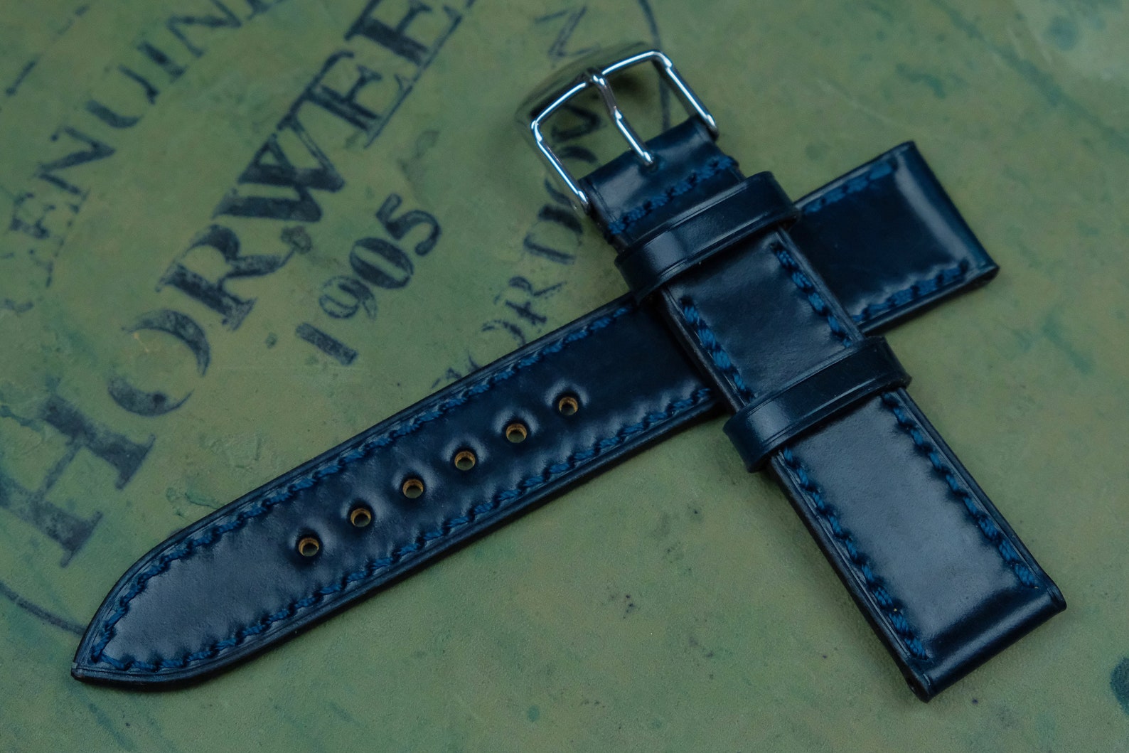 Horween Shell Cordovan Navy Full Stitch Leather Watch Strap - Etsy