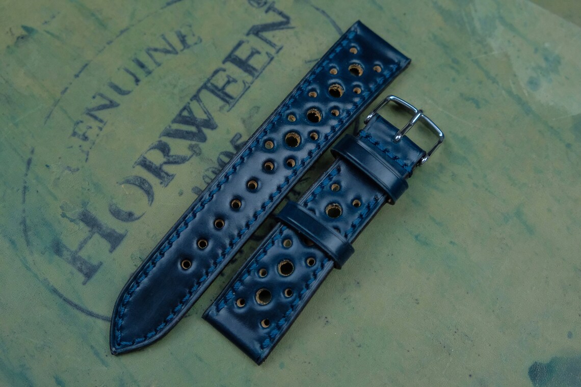 Horween Shell Cordovan Navy Racing Leather Watch Strap - Etsy