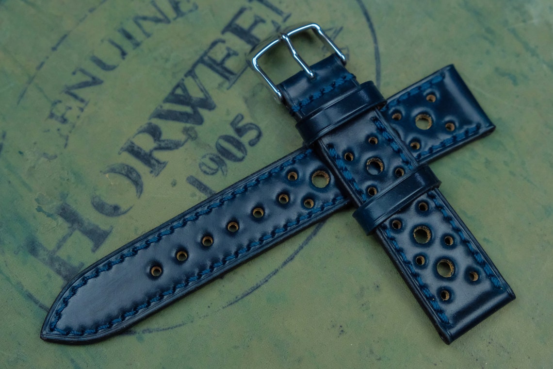 Horween Shell Cordovan Navy Racing Leather Watch Strap - Etsy