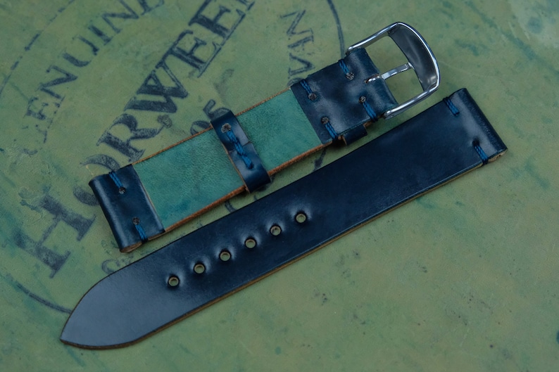 Horween Shell Cordovan Navy Unlined Side Stitch Leather Watch Strap - Etsy