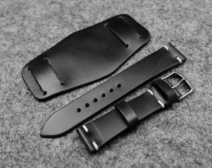 Horween Chromexcel Black Unlined Leather Bund Watch Strap - Etsy