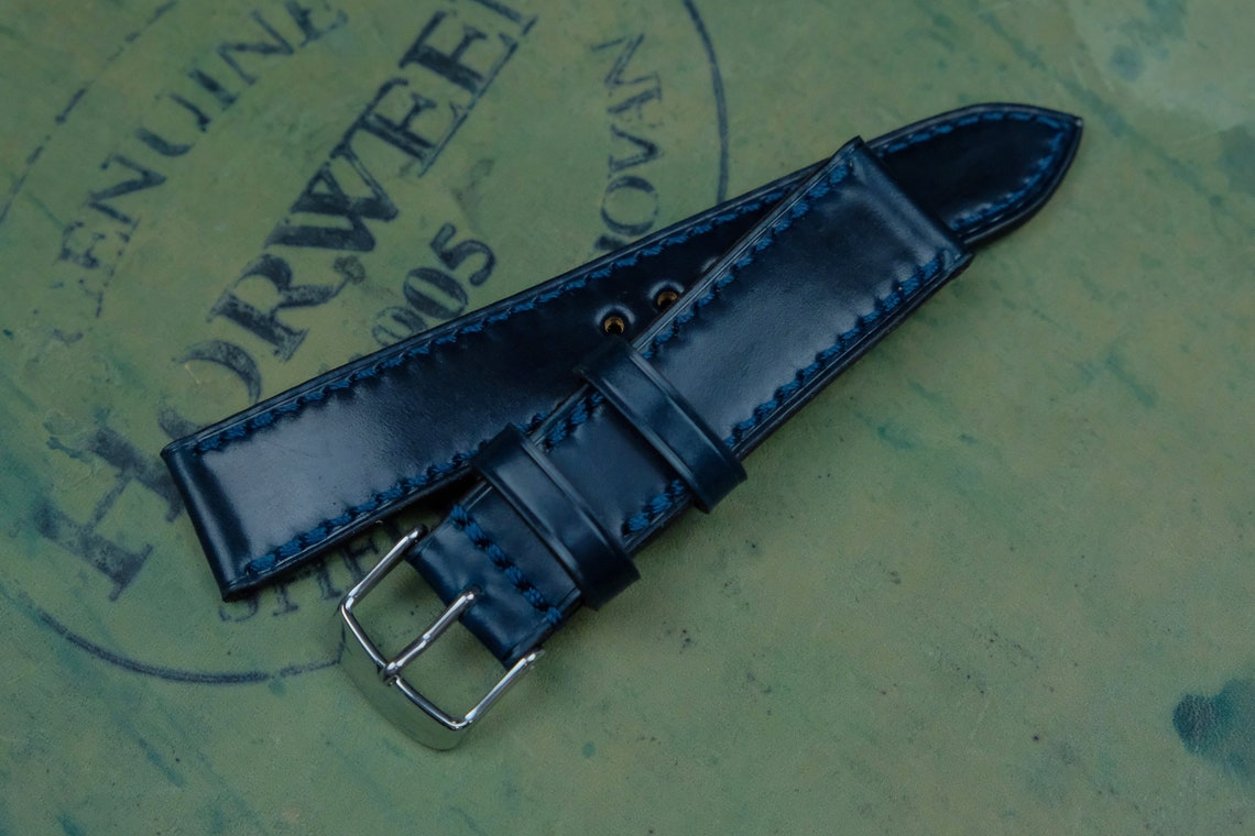Horween Shell Cordovan Navy Full Stitch Leather Watch Strap - Etsy