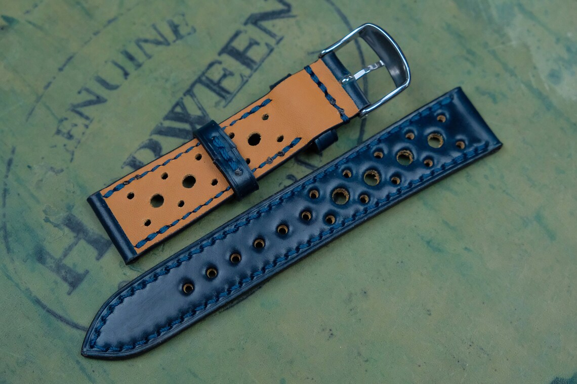 Horween Shell Cordovan Navy Racing Leather Watch Strap - Etsy