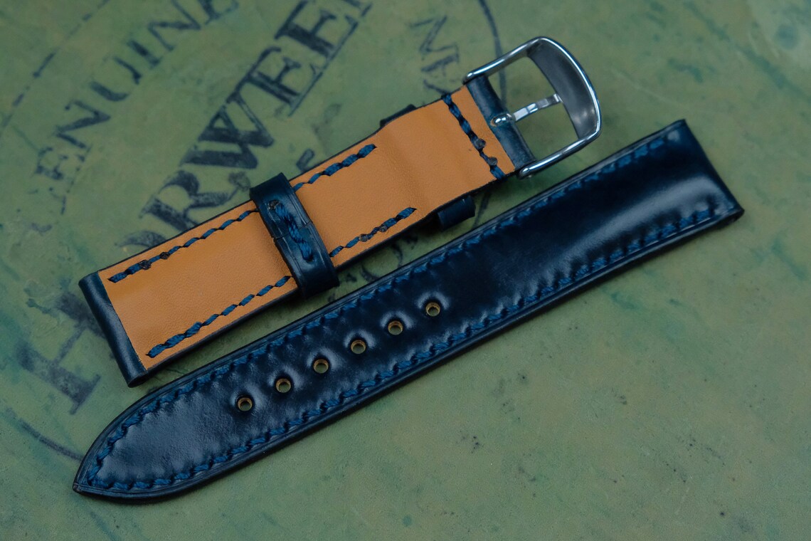 Horween Shell Cordovan Navy Half Padded Leather Watch Strap - Etsy