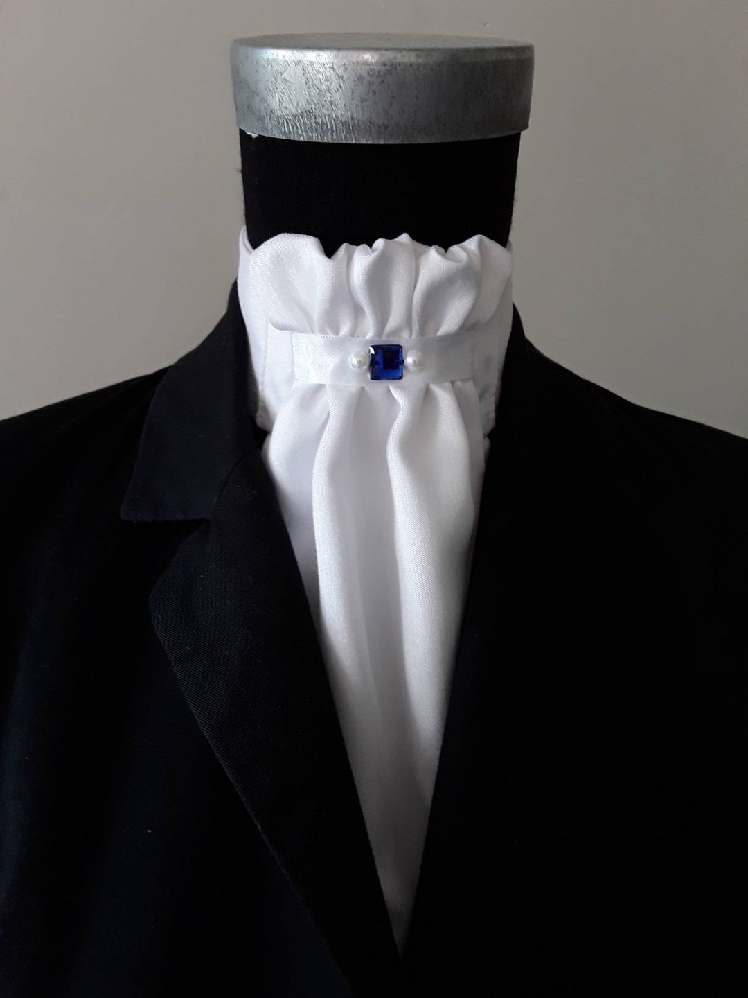 Ready Tied White Faux Silk/aqua & Pearl Riding Stock Tie/dressage ...