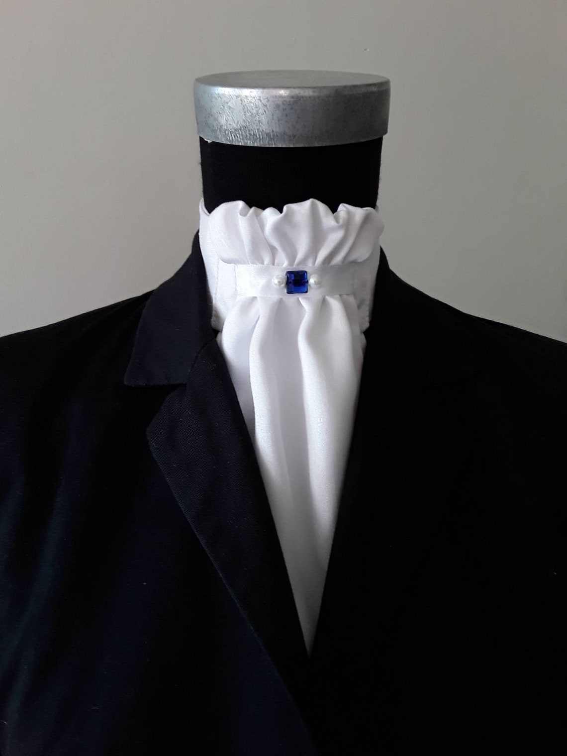 Ready Tied White Faux Silk/aqua & Pearl Riding Stock Tie/dressage ...